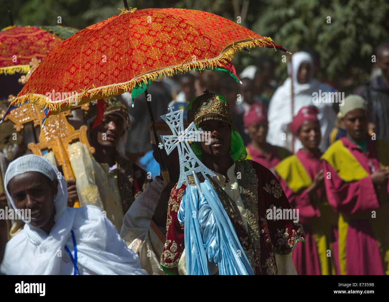 Ethiopian Orthodox Priests Holding Sacred Crosses During The Colorful ...
