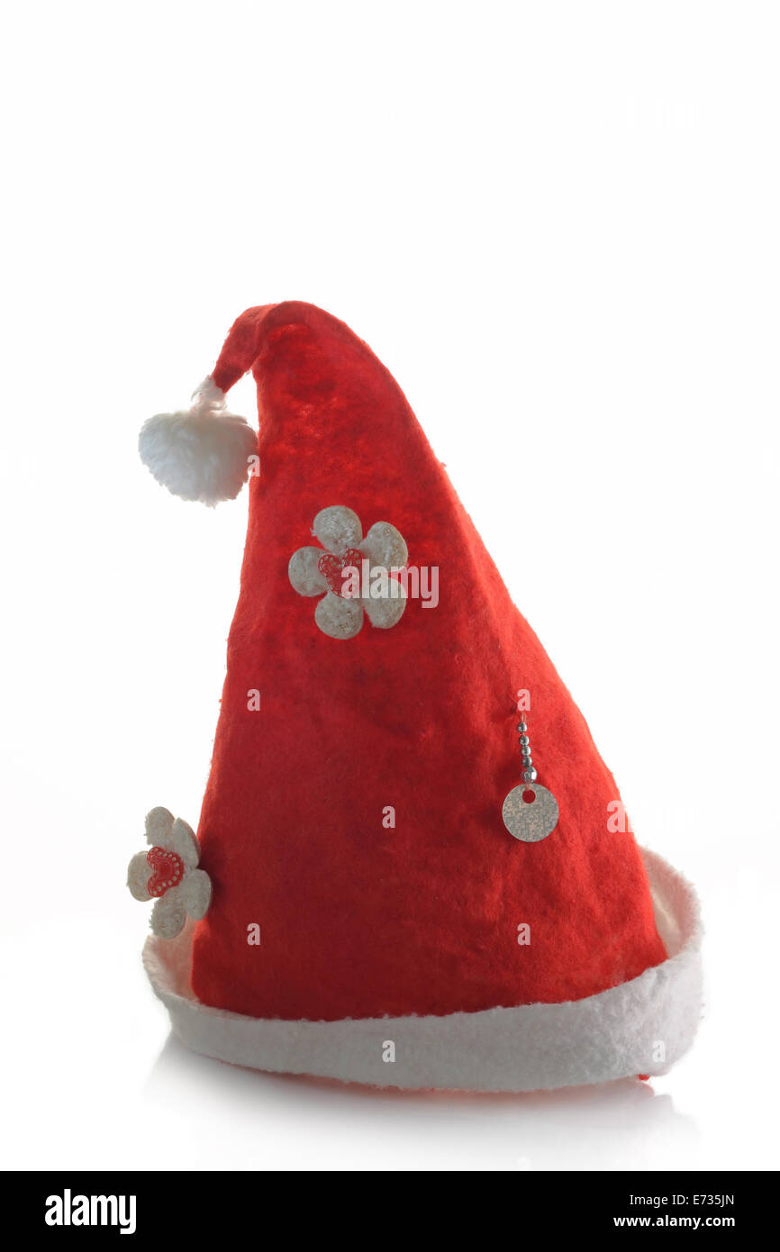 Single Santa Claus red hat isolated on white background Stock Photo - Alamy