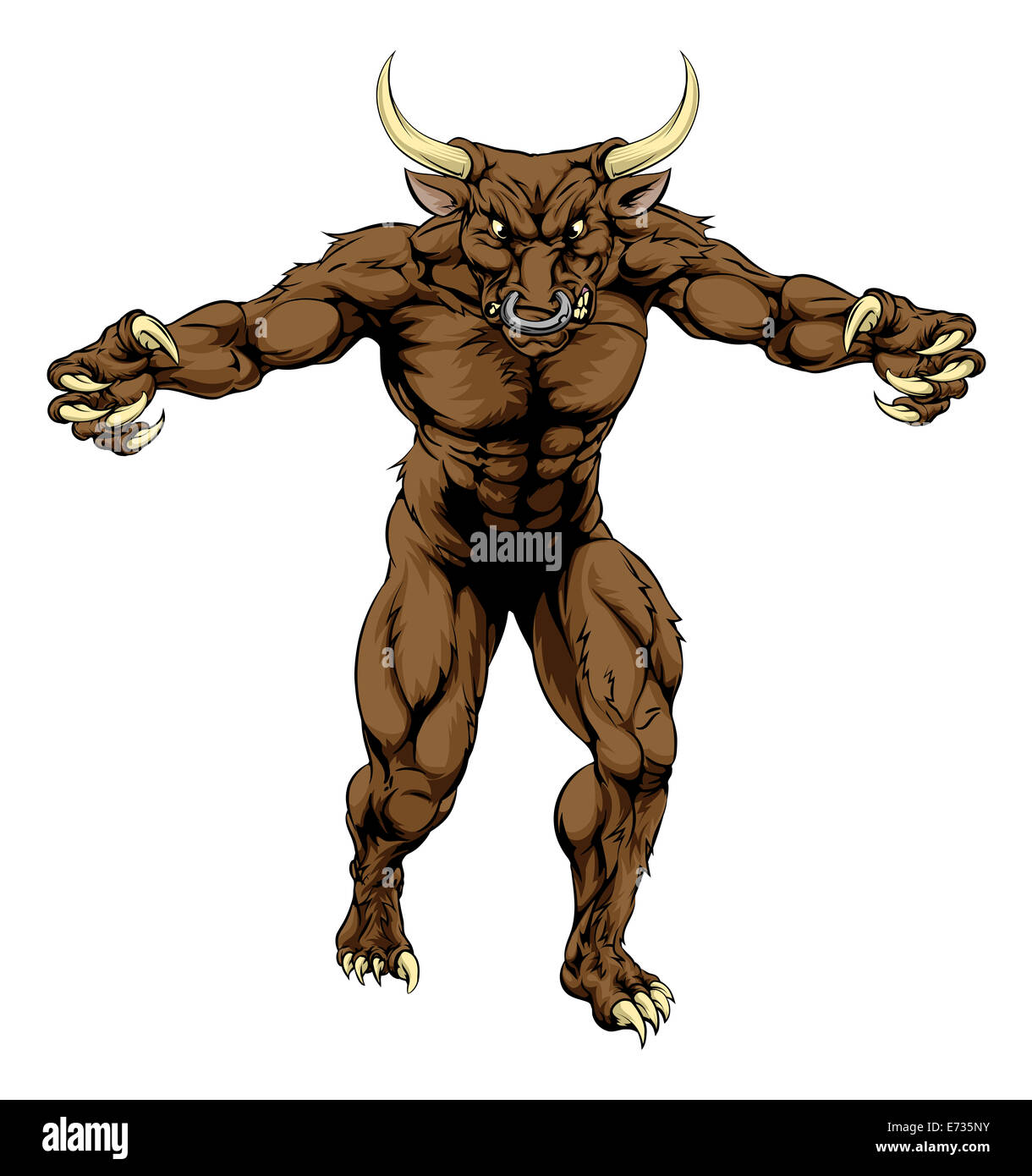 An illustration of a Minotaur bull scary sports mascot with claws out ...