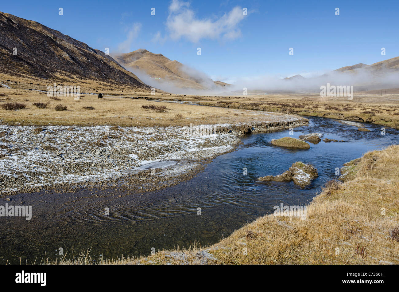 China, Tibet, Landscape, Beautiful view of a Tibetan river flowing ...
