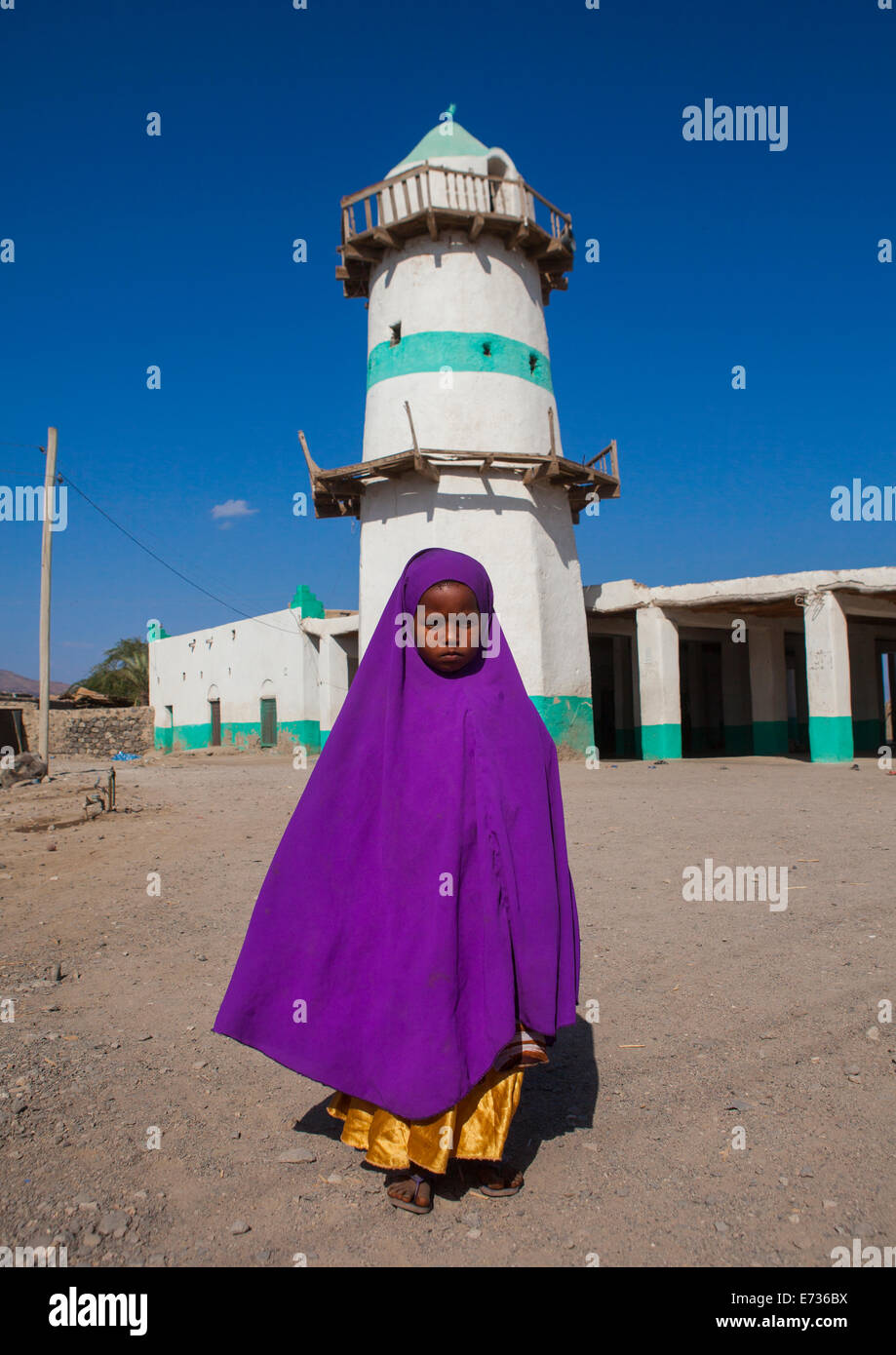 Afar Tribe Little Girl In Front Of Mosque, Assaita, Ethiopia Stock ...
