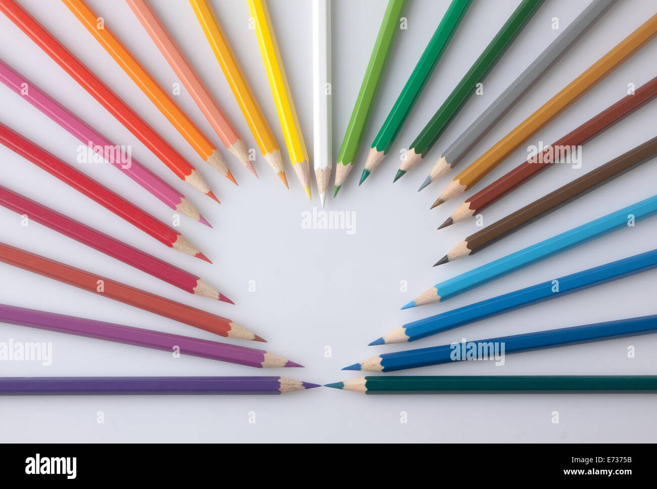 group of colorful color pencils heart shape on white background Stock ...