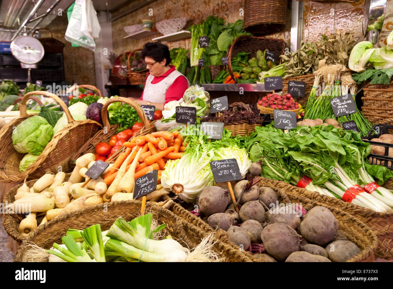 Vegetable stall at La Boqueria, probably Barcelona's best-known market ...