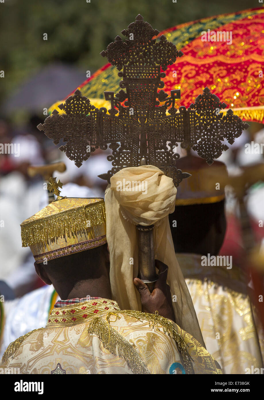 Ethiopian Orthodox Priest Holding A Cross During The Colorful Timkat ...