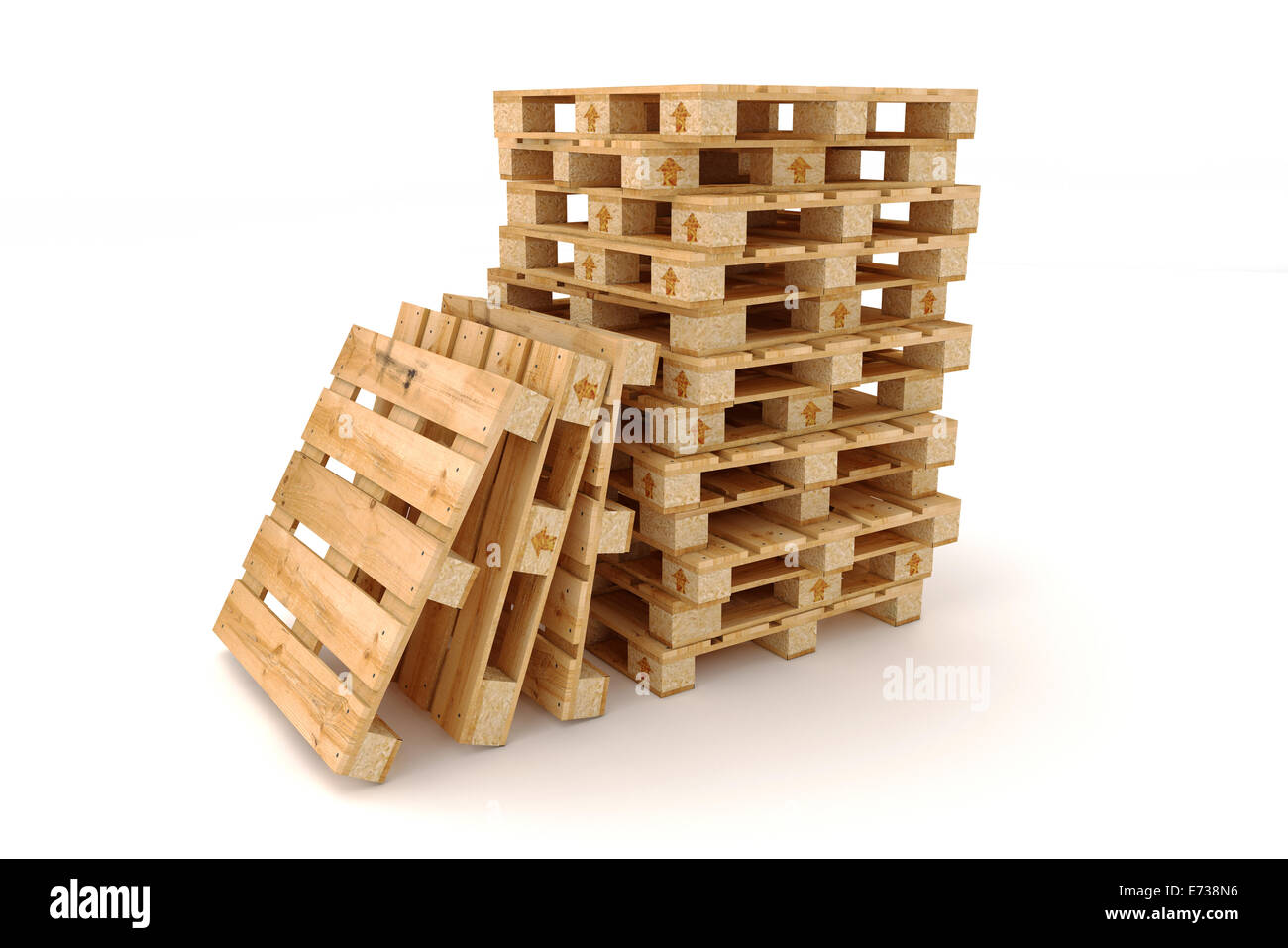 Stack of wooden pallets. Isolated on white background Stock Photo - Alamy