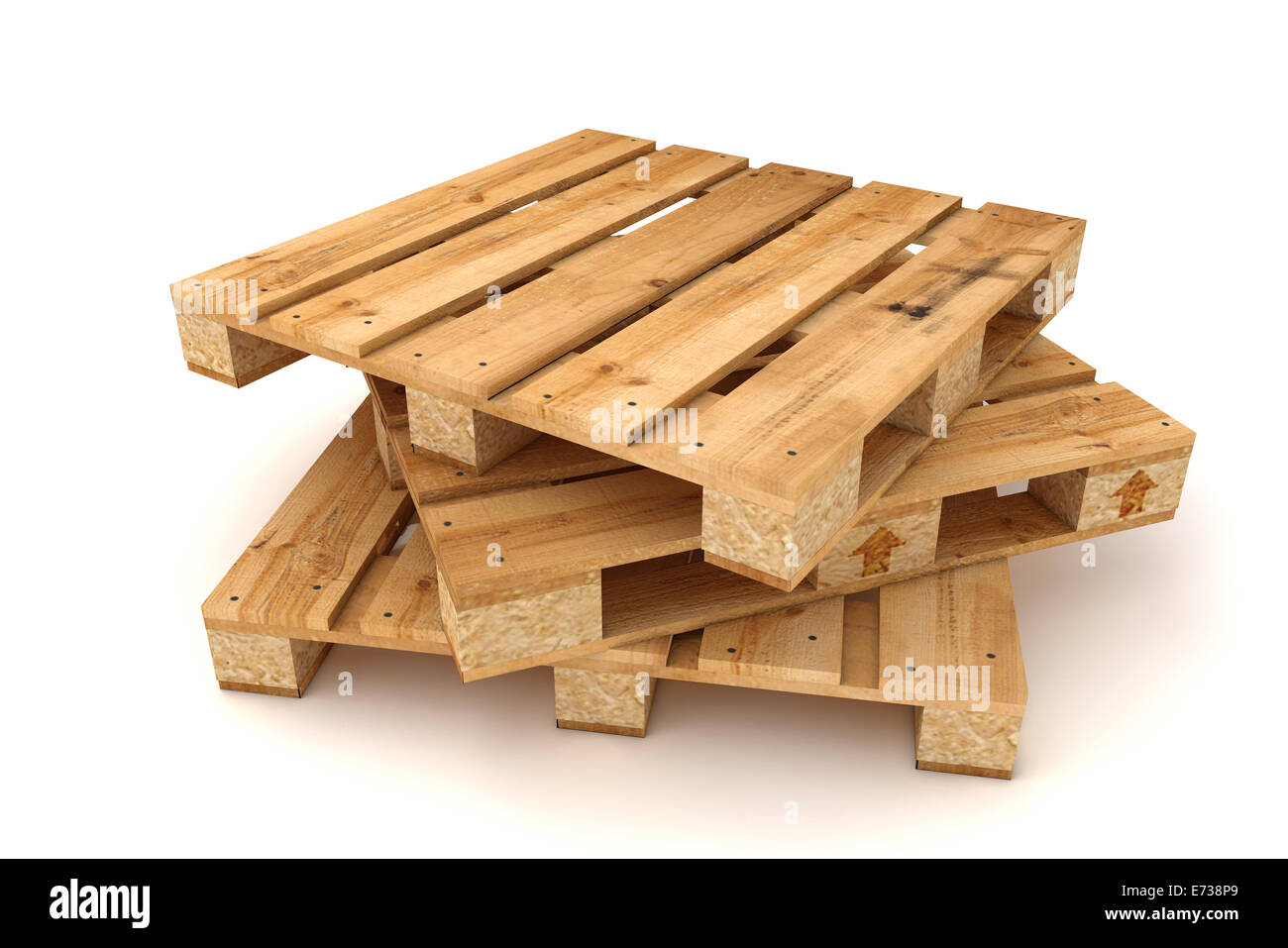 Stack of wooden pallets. Isolated on white background Stock Photo - Alamy