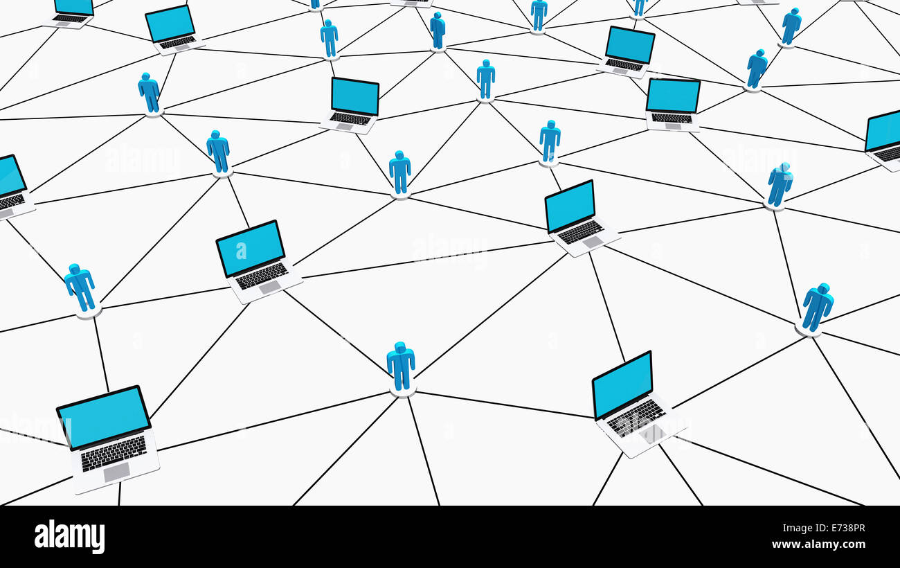 Conceptual business man and labtop social network on white background ...
