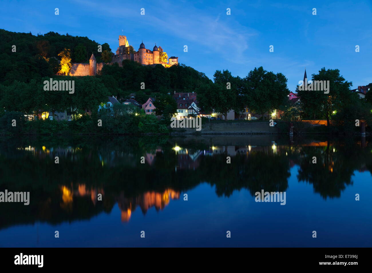 Wertheim Castle reflecting in Main River, Wertheim, Main Tauber ...