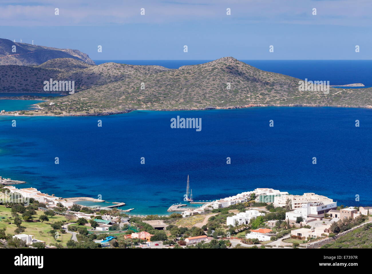 Coast and resort of Elounda, Spinalonga Island, Gulf of Mirabello ...