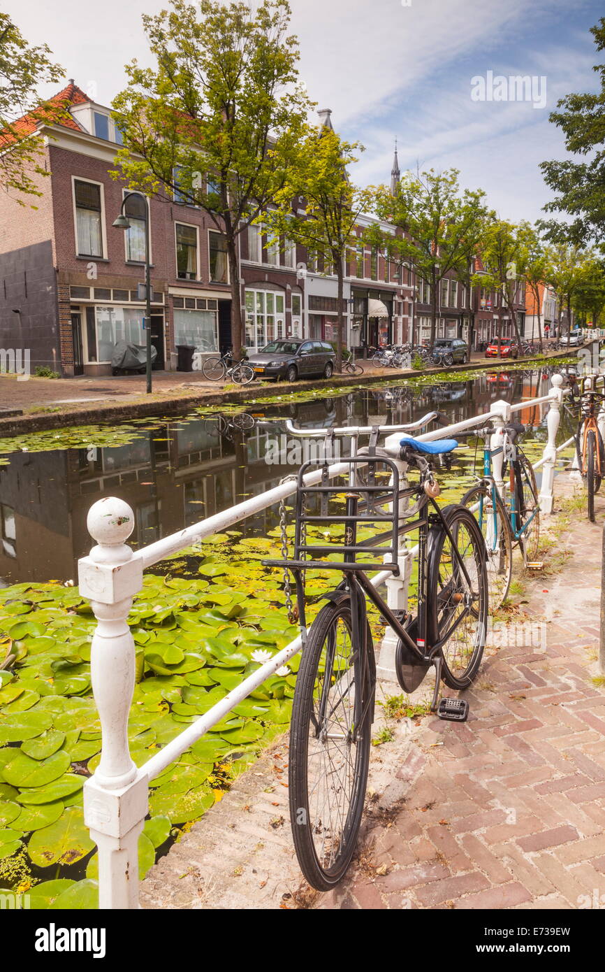 Typical house facades in the historic centre of Delft, The Netherland,s ...