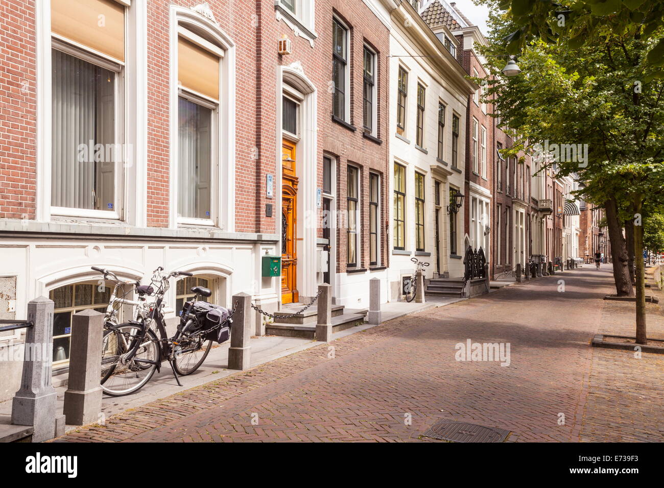 Typical house facades in the historic centre of Delft, The Netherlands ...