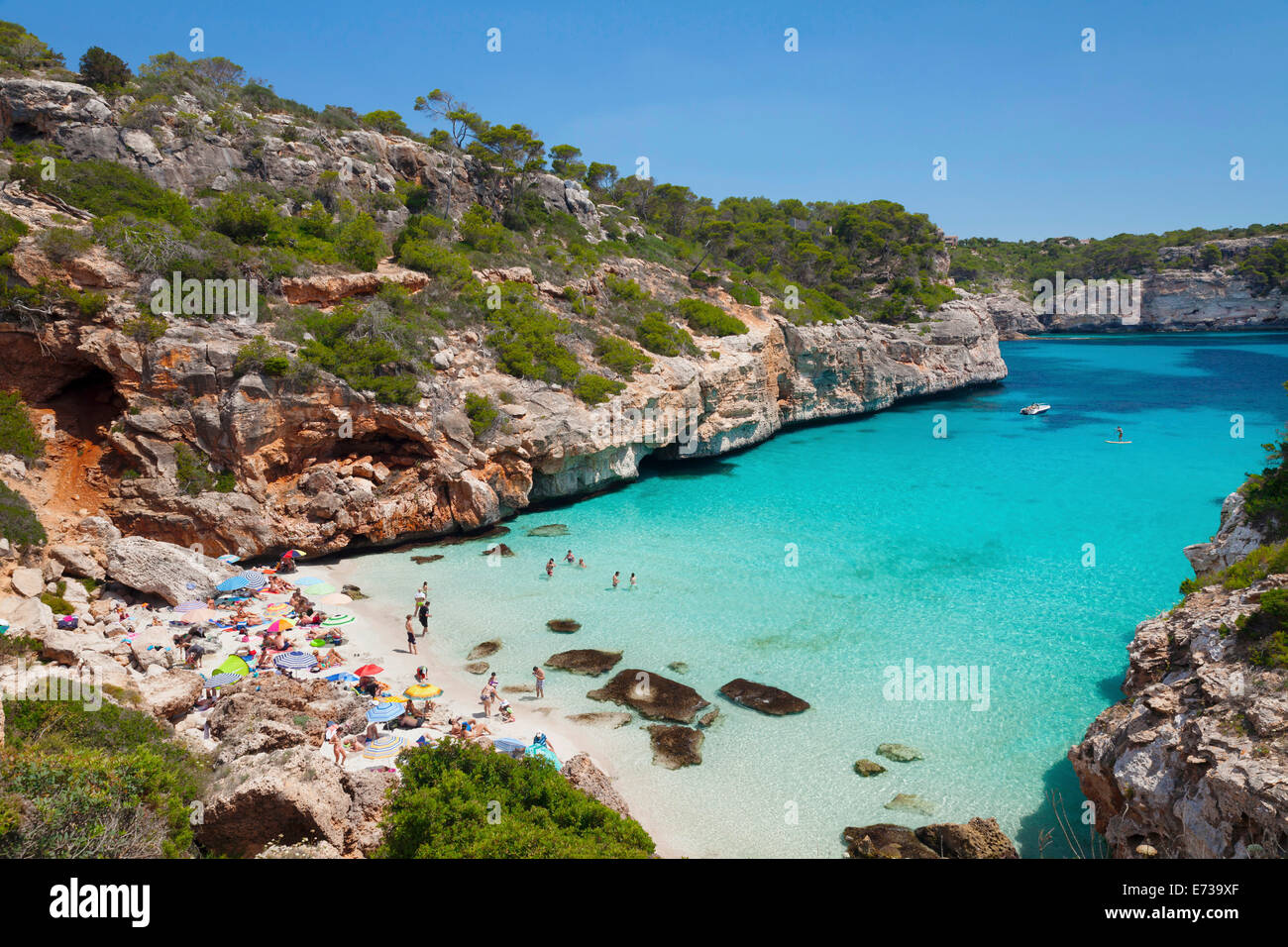 Bay and beach Cala d'es Moro, near Cala S'Amonia bay, Santanyi, Majorca ...