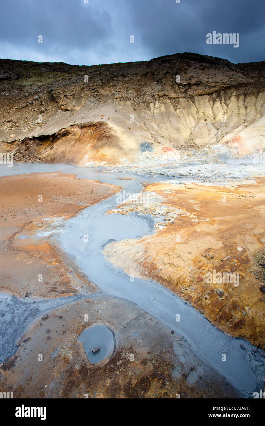 Boiling mud pools and stream at Seltun, part of the Krysuvik goethermal ...