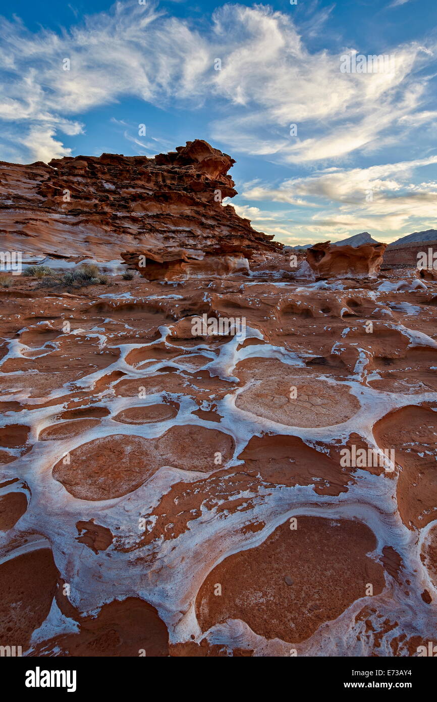 Red sandstone covered with salt, Gold Butte, Nevada, United States of ...