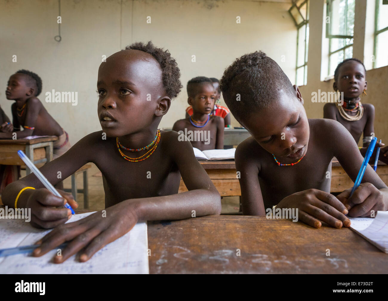 Hamer Tribe Kids In A School, Turmi, Omo Valley, Ethiopia Stock Photo ...