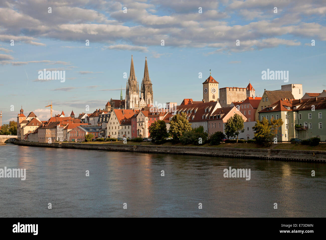 cityscape with Danube river, medieval centre, city hall tower and ...