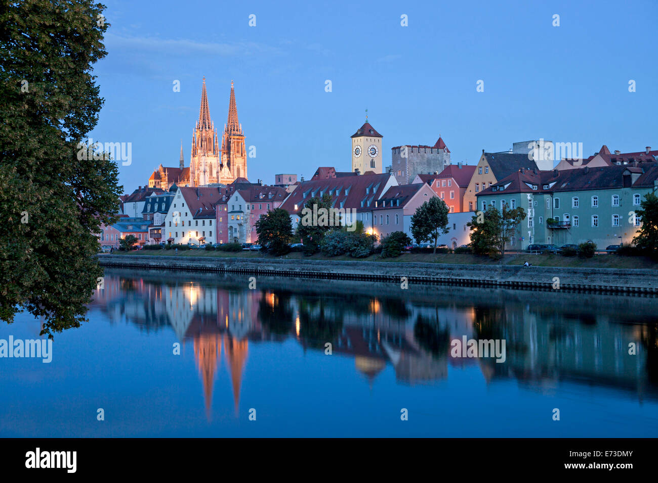 cityscape with Danube river, medieval centre, city hall tower and ...