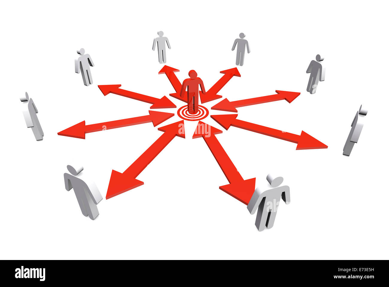 Group of business workers with red team leader on white background ...