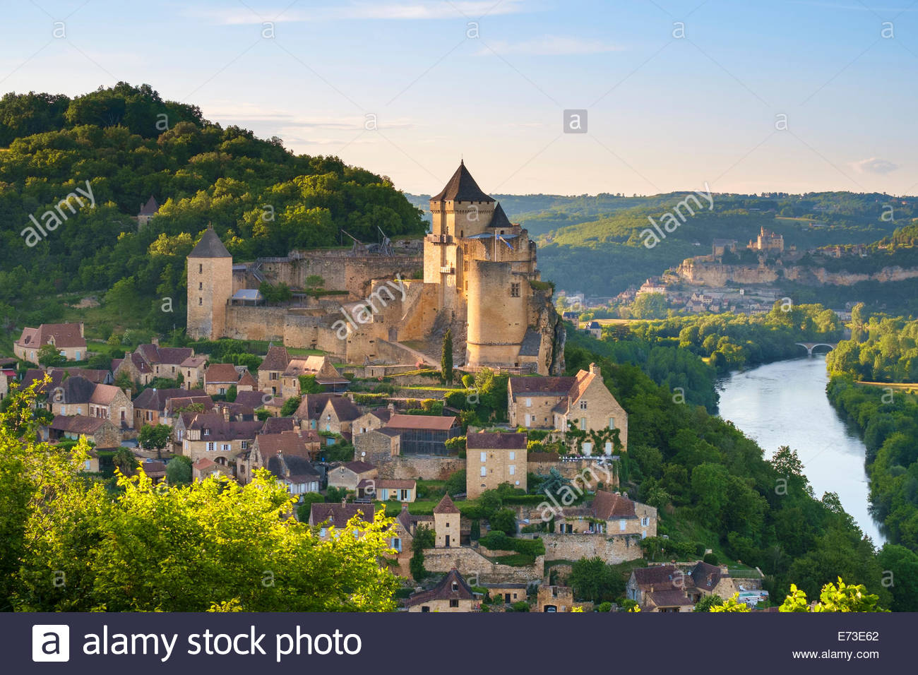 Chateau de Castelnaud castle and village over Dordogne River valley ...