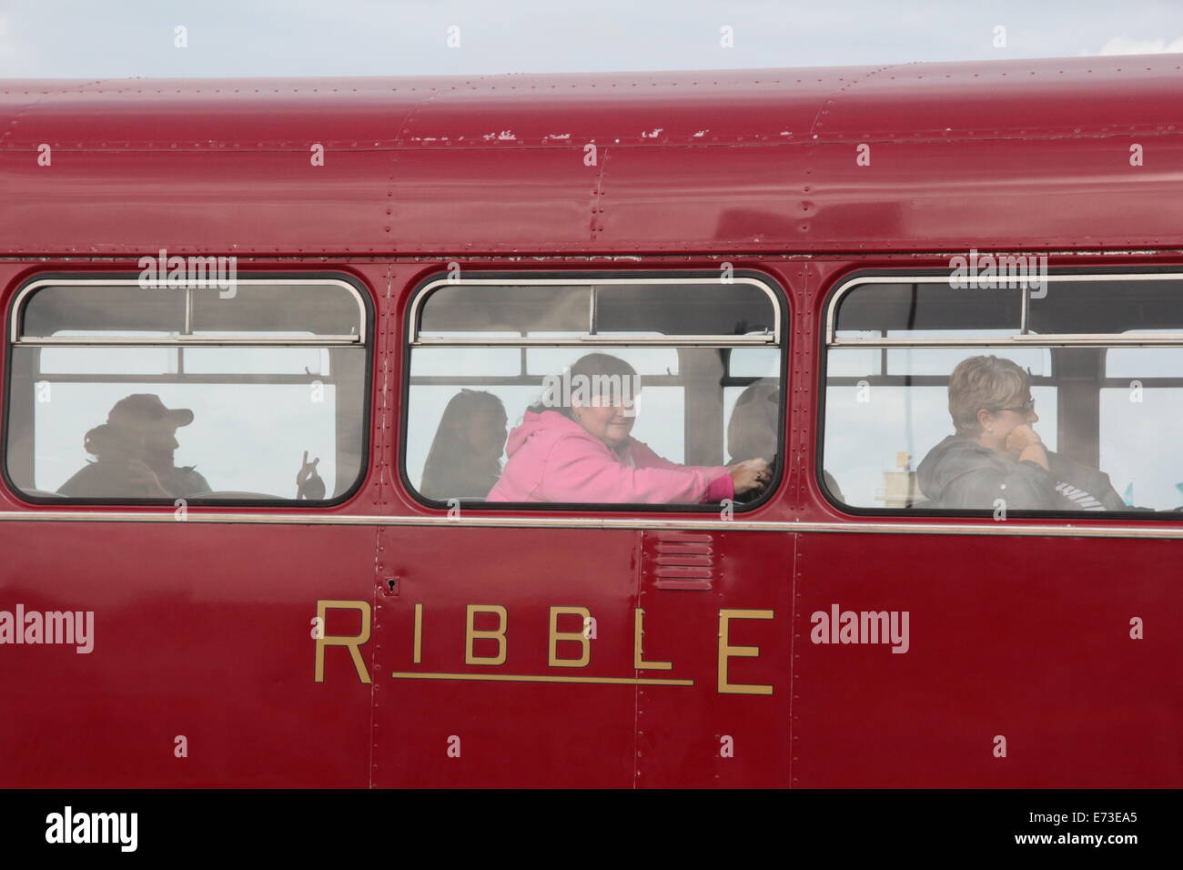 passengers on a vintage ribble bus at event in wales great britain uk ...