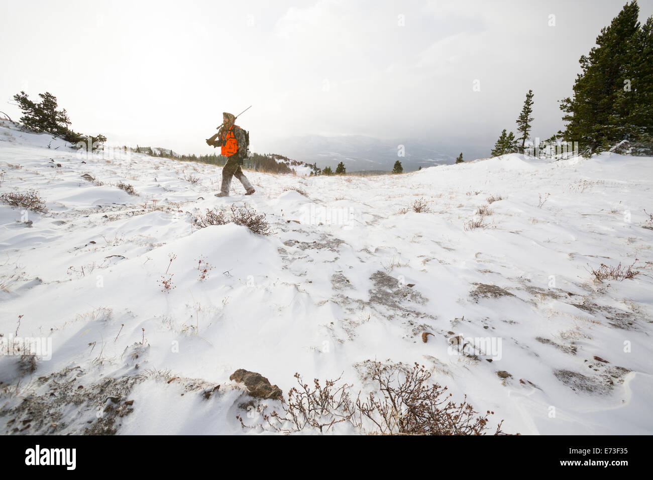 A male hunter at sunrise in the snow Stock Photo - Alamy