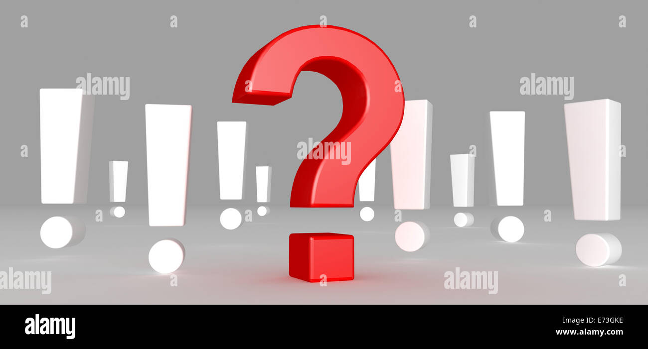 Question mark standing out from exclamation marks Stock Photo - Alamy