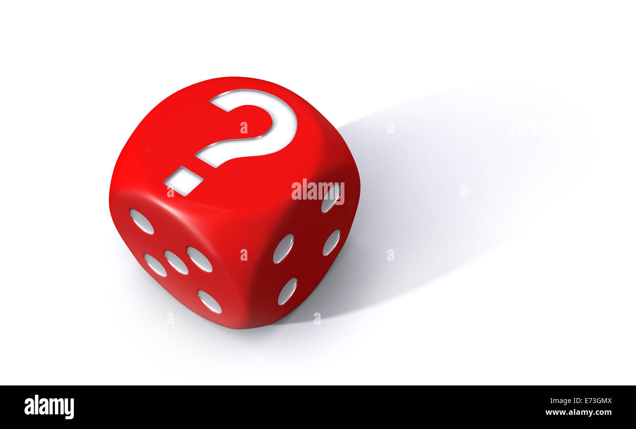Red question mark dice on white background Stock Photo - Alamy
