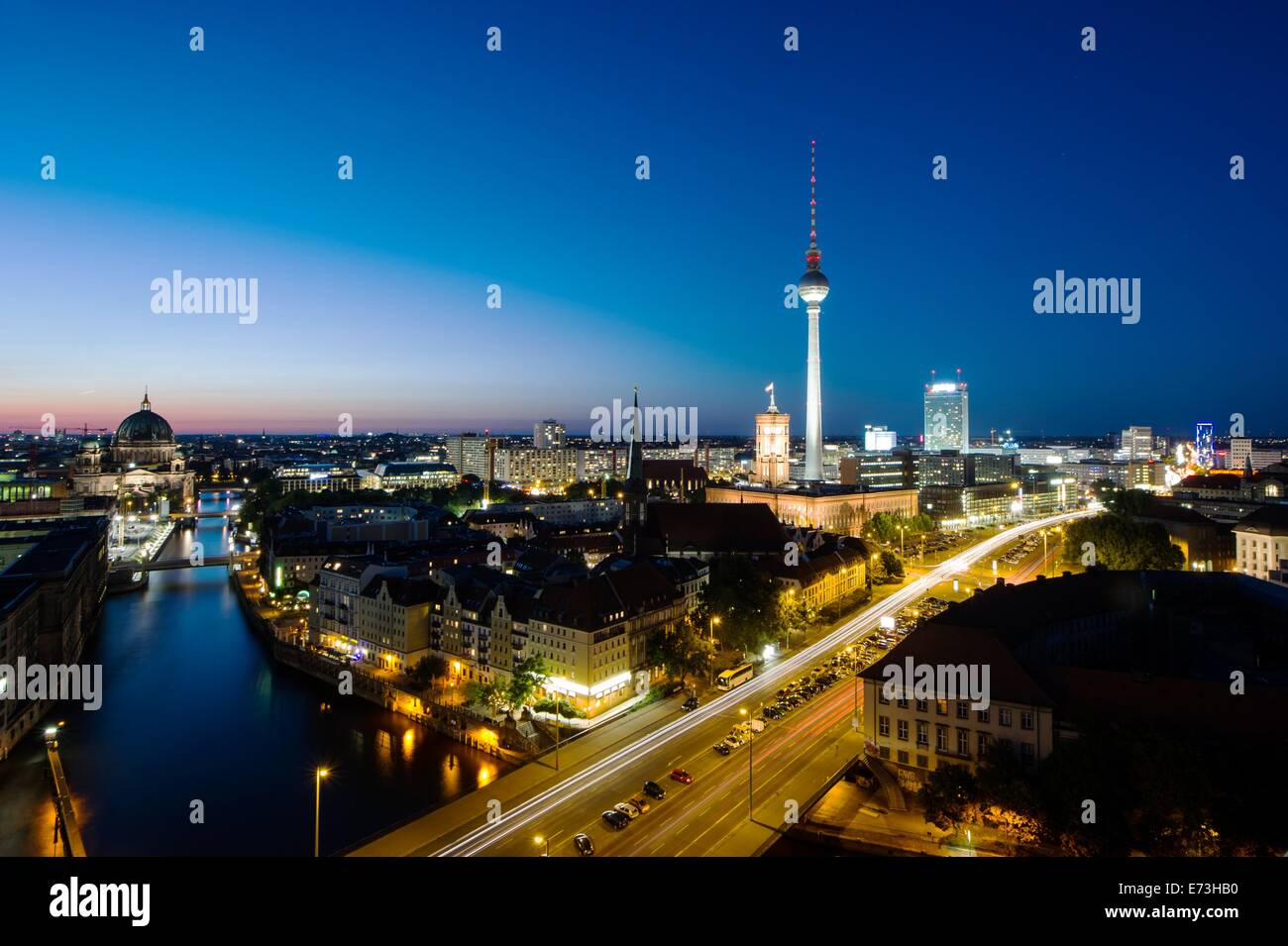 Berlin, Germany. 03rd Sep, 2014. The evening sky is coloured blue above ...