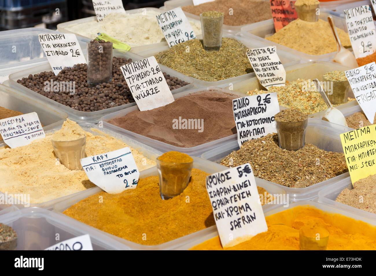 Different spices on a market in Greece Stock Photo - Alamy