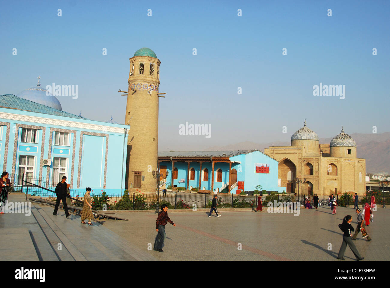 Tajikistan, Khujand, people walking on square in front of Central ...