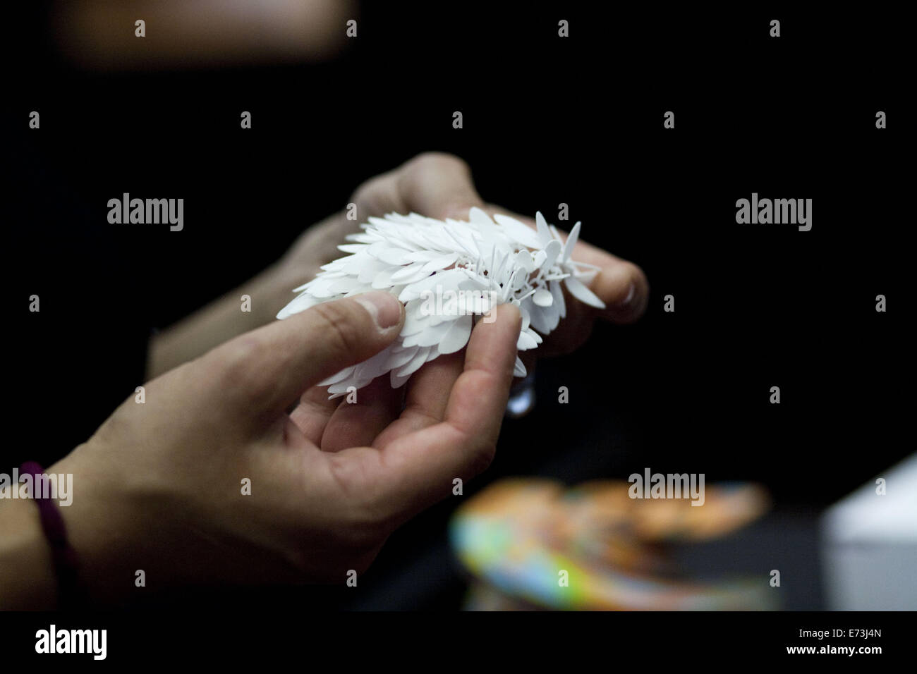 London, UK. 4th Sep, 2014. 3D printed textile at the 3D Print Show ...