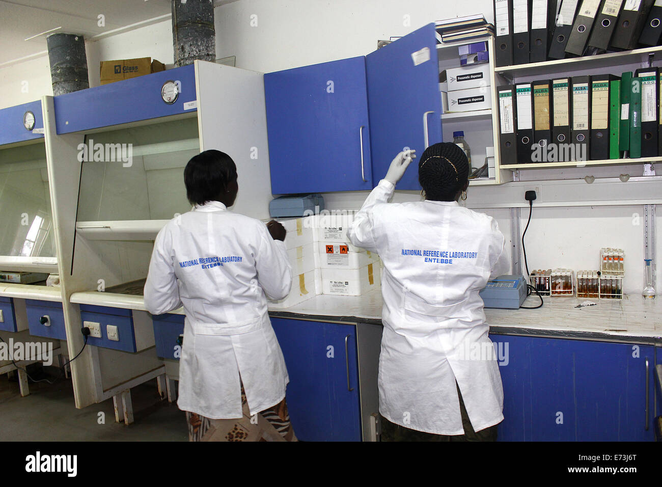 Entebbe, Uganda, 5th Sept, 2014. A Laboratory Technicians at work in ...