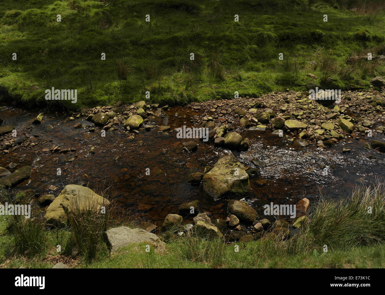 Straight section stony stream channel Marshaw Wyre River incising ...