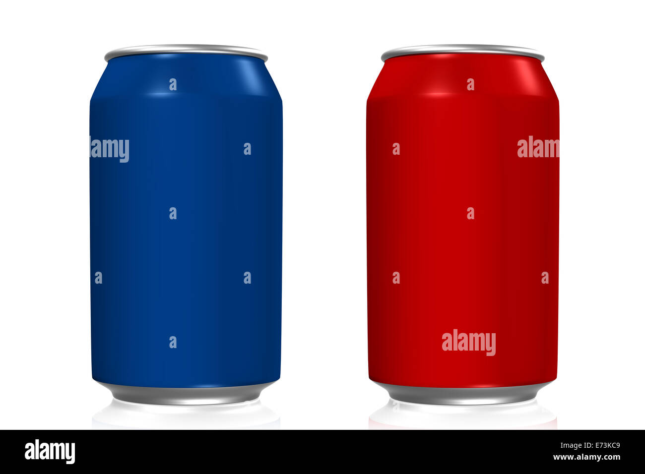 Blue and red soda cans with reflection on white background Stock Photo ...