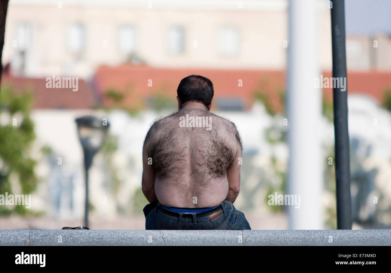 Spain, Madrid, Man with a hairy back Stock Photo - Alamy