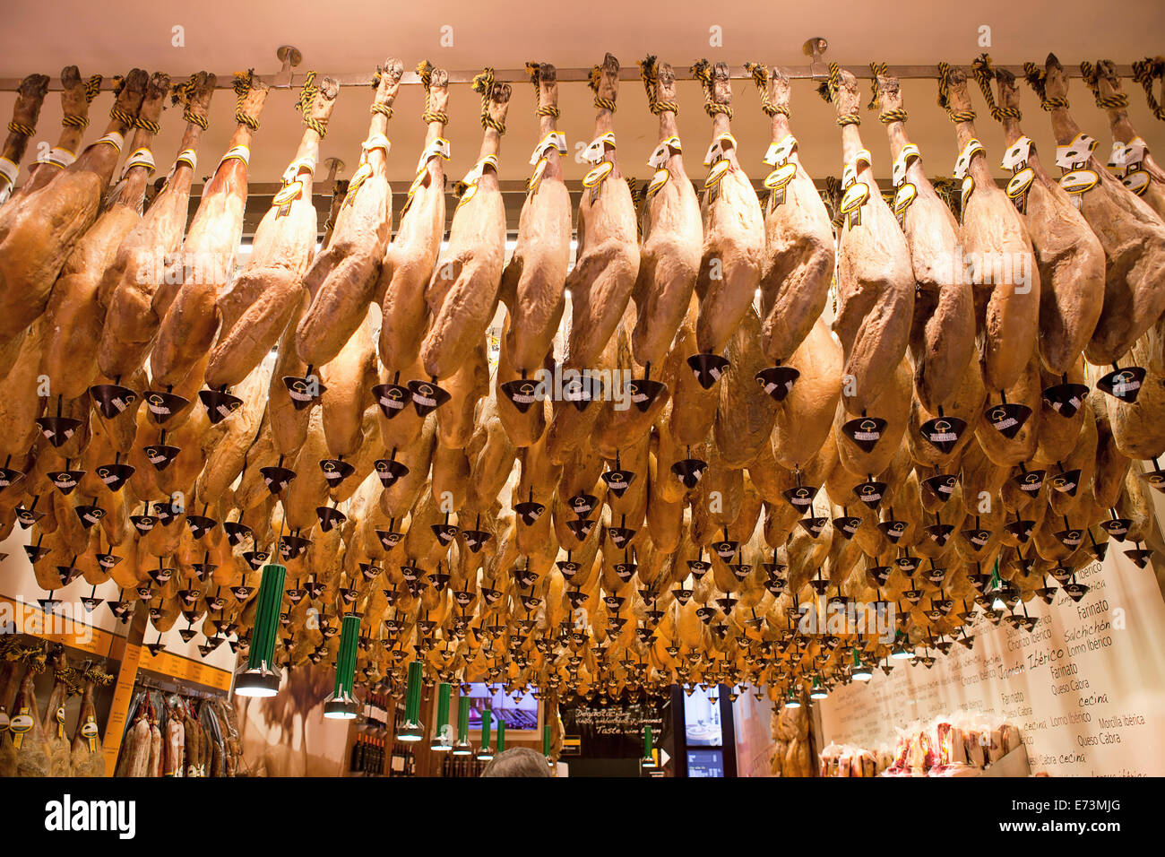Spain, Madrid, Display of jamon Stock Photo - Alamy