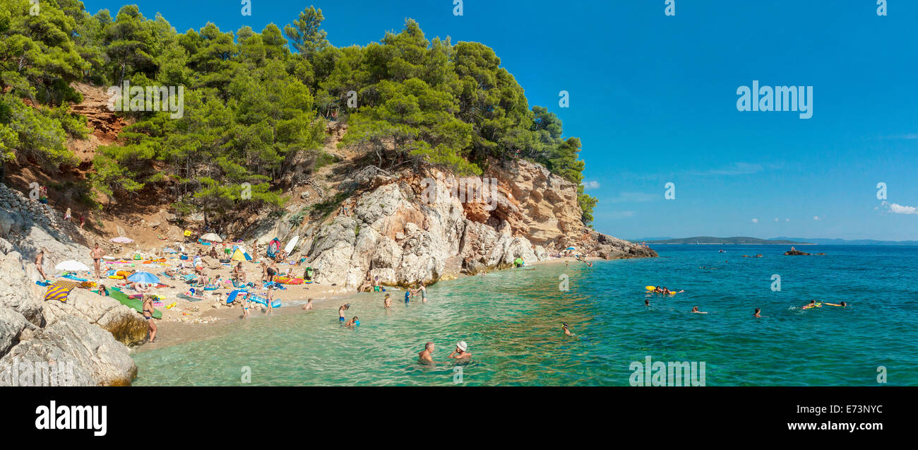 Tourists on a beach in Jagodna village, Hvar island, Croatia Stock ...
