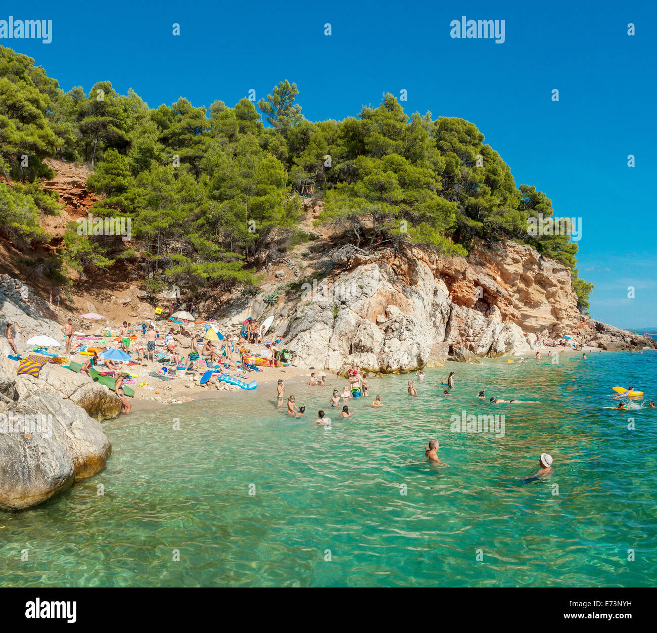 Tourists on a beach in Jagodna village, Hvar island, Croatia Stock ...
