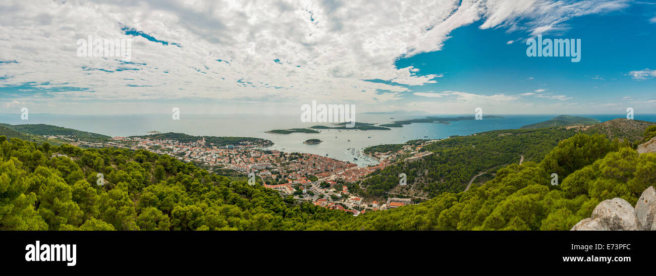 Town of Hvar and Pakleni islands view from Napoleonic fort, Hvar island ...