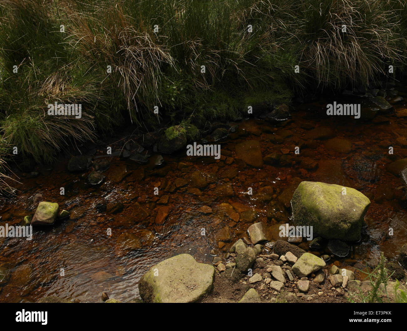 Shallow water channel Marshaw Wyre River, stones and large rocks ...