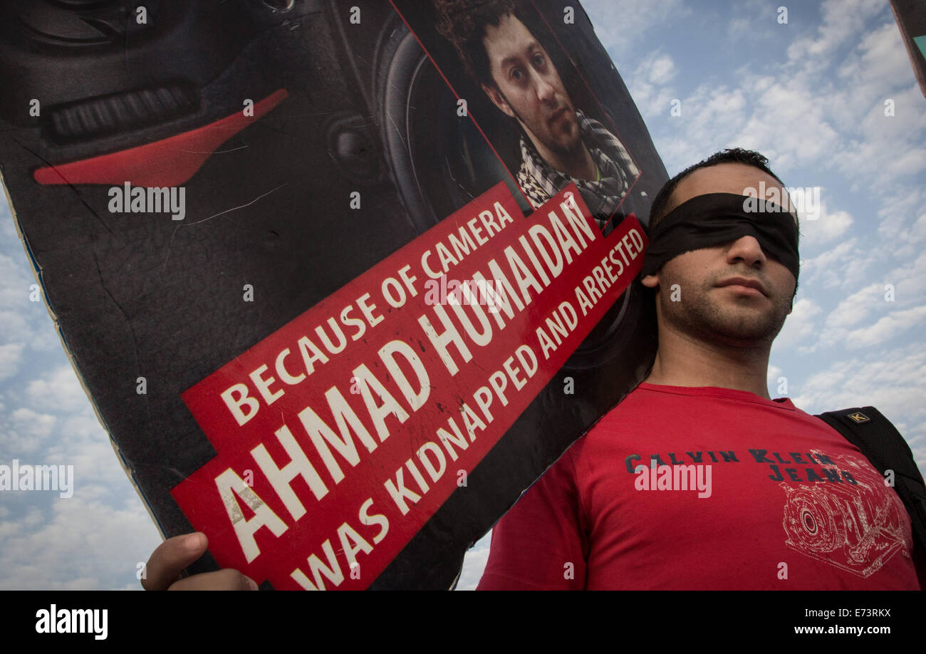 A journalist demanding for Ahmed Humaidan's freedom, who is detained ...