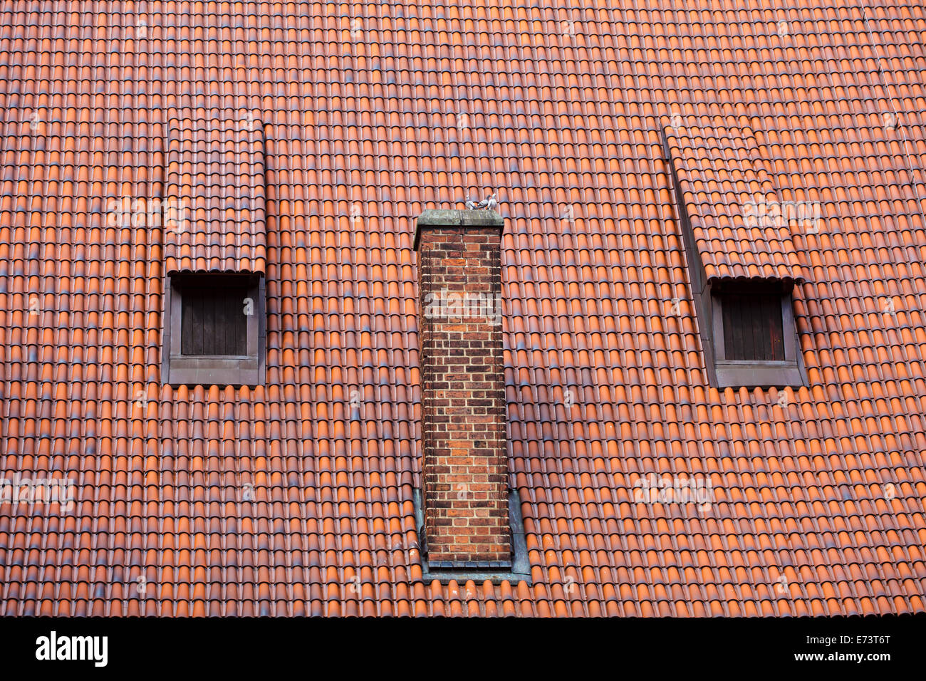 Architecture detail chimney red tile garret roof with windows old town ...