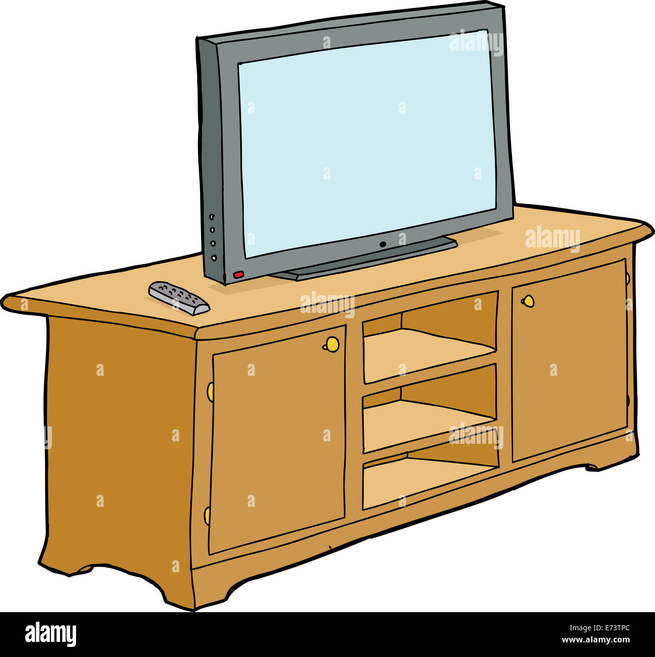 Isolated cabinet with television and remote control Stock Photo - Alamy