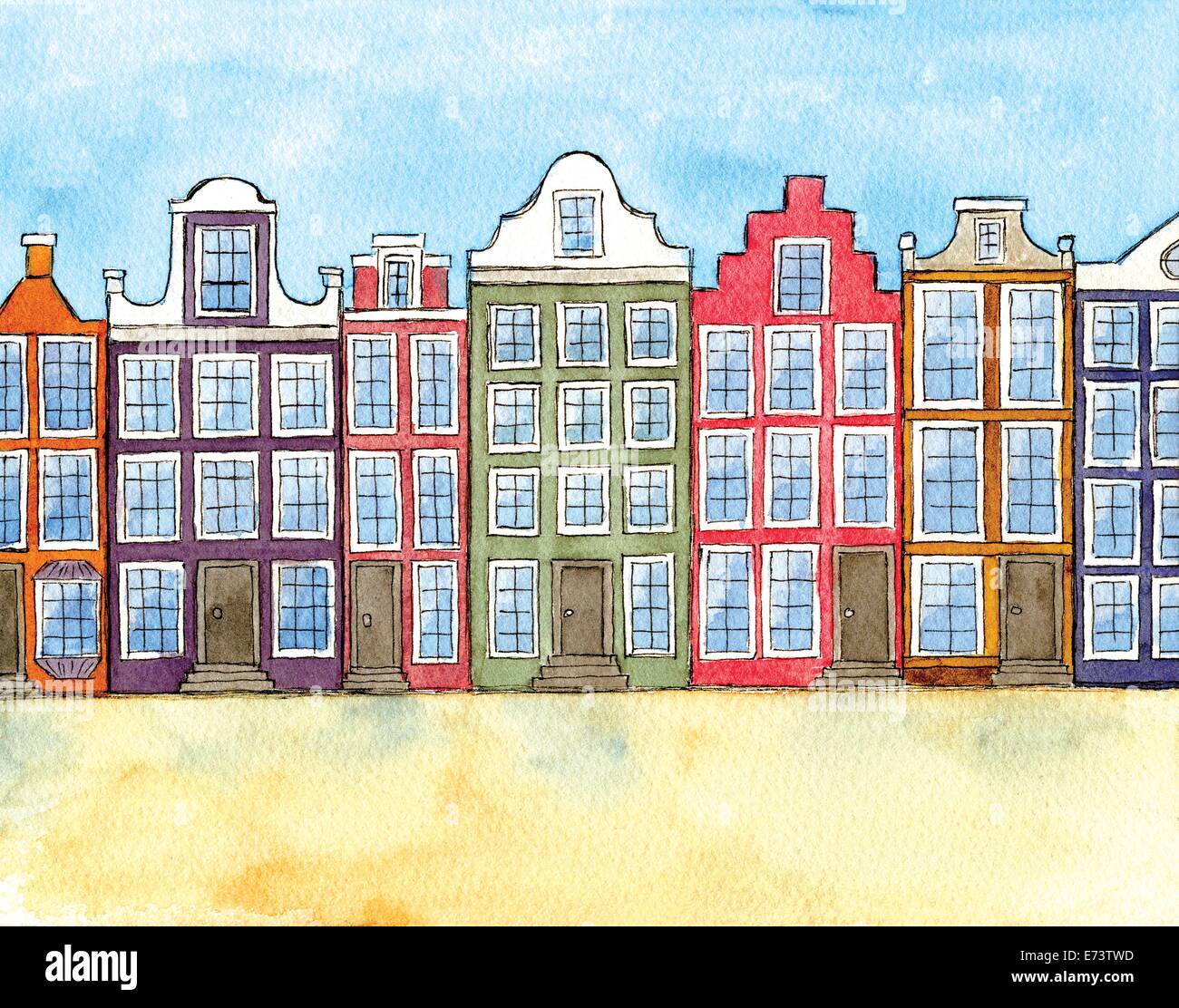 Watercolor painting of Amsterdam Stock Photo - Alamy