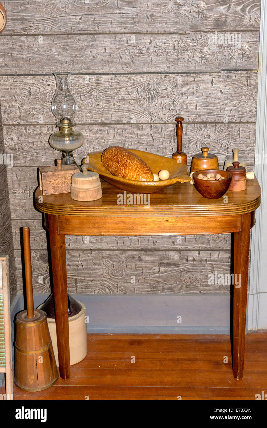 Antique objects on an old wooden table Stock Photo - Alamy
