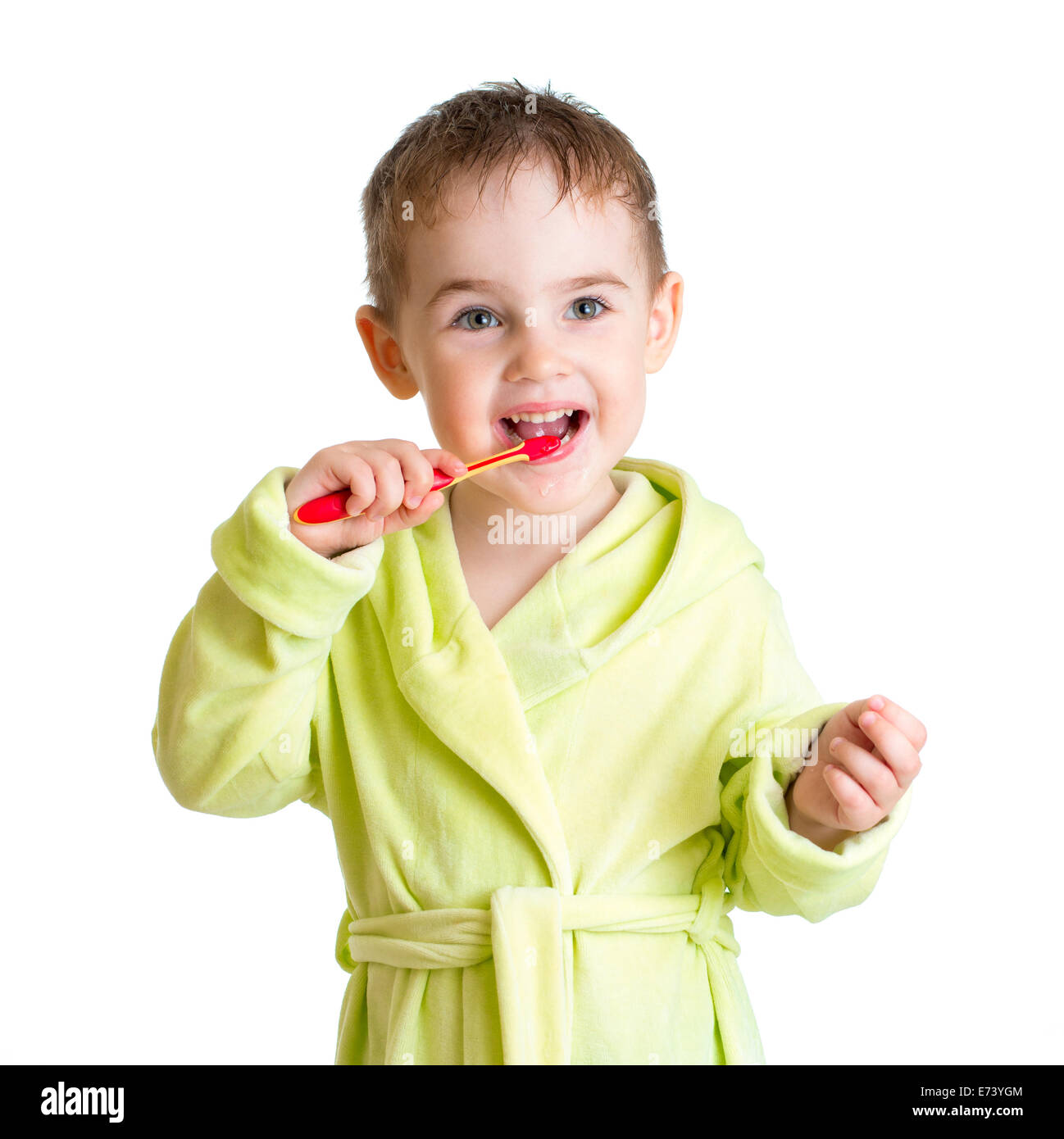 kid brushing teeth isolated on white Stock Photo - Alamy