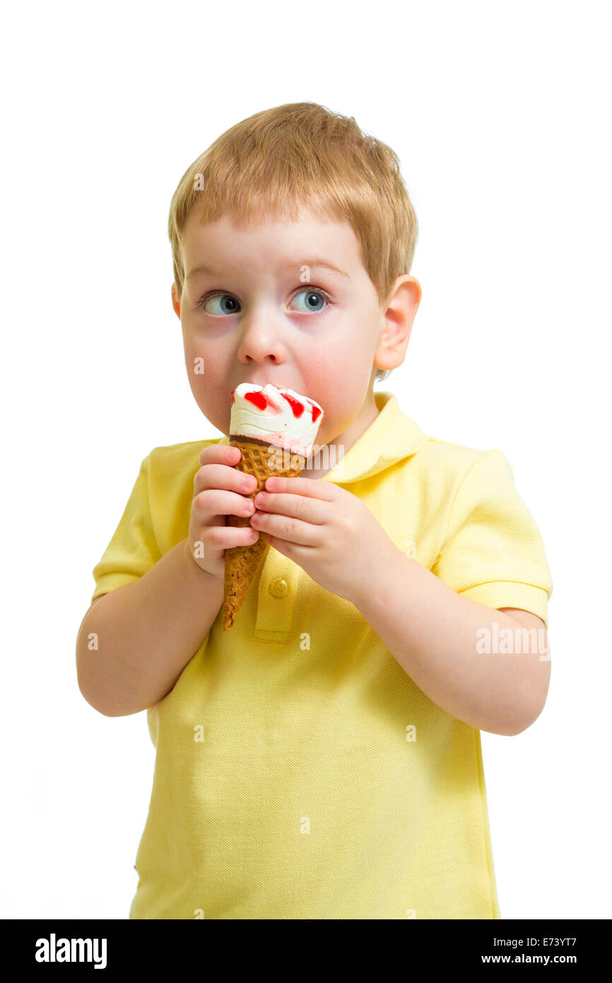 Kid eating ice cream with isolated Stock Photo - Alamy