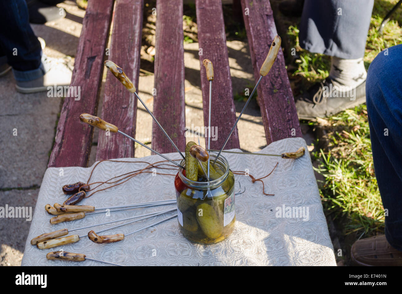 handmade metal spit to pull out of jar pickled vegetables Stock Photo ...
