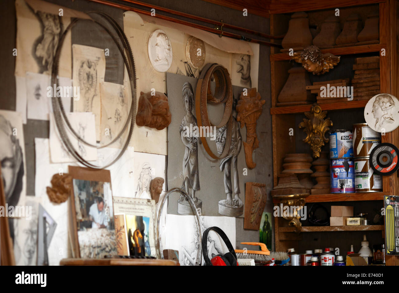 artist studio drawings, parts and paints Stock Photo - Alamy