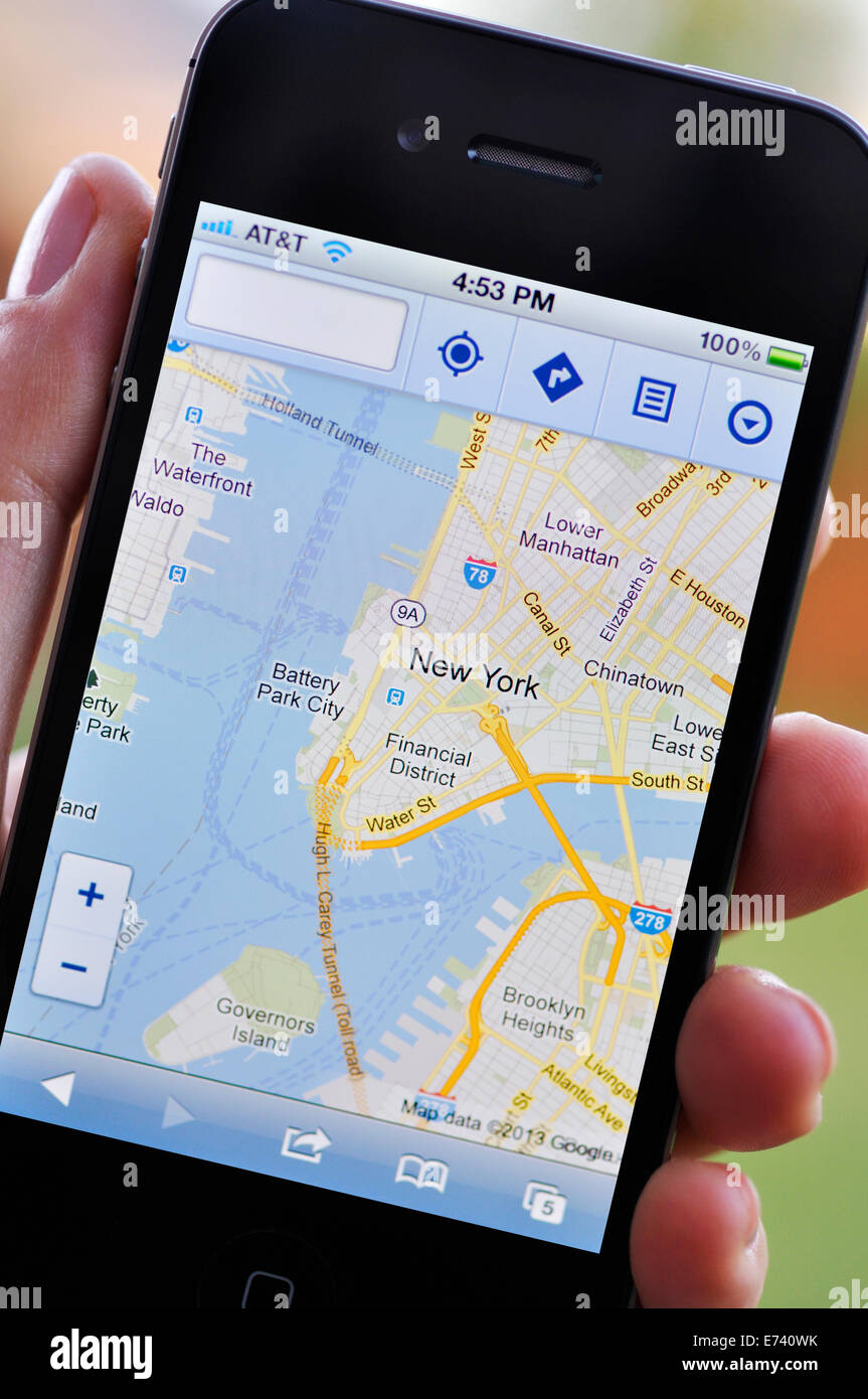 iPhone screen showing New York map Stock Photo - Alamy